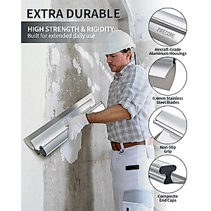 Skimming Blade, Firecore 24 Inch Drywall Tools Aluminum Housings, Stainless Steel Skim Coating Blade Knockdown Texture Knife, Smoothing Spatula for Drywall Repair Plaster Walls Wall-Board Sheetrock