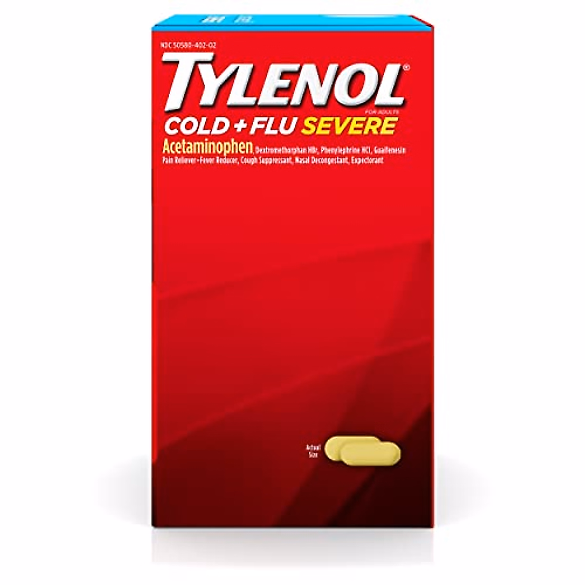 Tylenol Cold + Flu Severe Medicine Caplets for Fever & Cough Relief, Red, 2 Count, Pack of 50