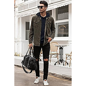 JMIERR Mens Waffle Hoodie Long Sleeve Drawstring Plaid Jacquard Hooded Zip Pockets Sweatshirt, US 46(XL), Blue