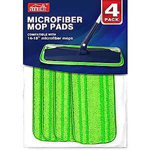 HOMEXCEL Microfiber Mop Pads 4 Pack,Reusable Washable Cloth Mop Head Replacements Thick Spray Wet Dust Dry Flat Cleaning Refill for Bona,Libman,Bruce,Rubbermaid,Turbo,Norwex 18-inch Mop