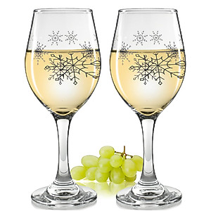 BANBERRY DESIGNS Snowflake Wine Glasses - Standard Two Piece Set of Wine Glasses - Silver Snowflake Design - 7.75" H 12 oz Capacity