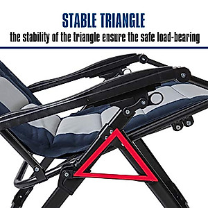 Coastrail Outdoor Zero Gravity Chair Oversized XXL 33.5" Width Patio Recliner Padded Reclining Folding Lounger with Pillow, Side Table for Camping, Lawn, Garden, 500lbs Capacity Blue/1pack