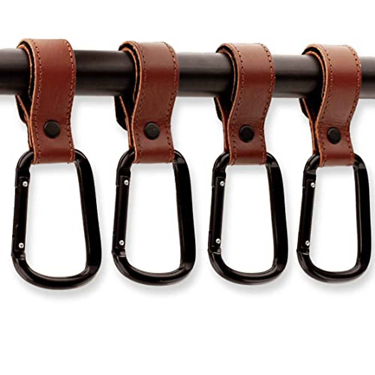 Brute Strength - Leather Stroller Hooks - Cognac 2X - Full Grain Leather - Mommy Hook - Stroller Clip - Bag Hook - Straps with Hooks - Carabiner Hook Clips