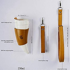 GFHFG Goat Horns Coffee Mug 230ML Steel Vacuum Cup Flask Tea Cups Travel Couple Water Bottle with Rope-Black