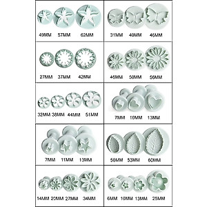 INSPEE Fondant Tools 33 Pieces Plunger Sugarcraft Cake Cookie Cutters Sunflower Leaf Butterfly Heart Gerbera Shapes Decorating Mold DIY Tools