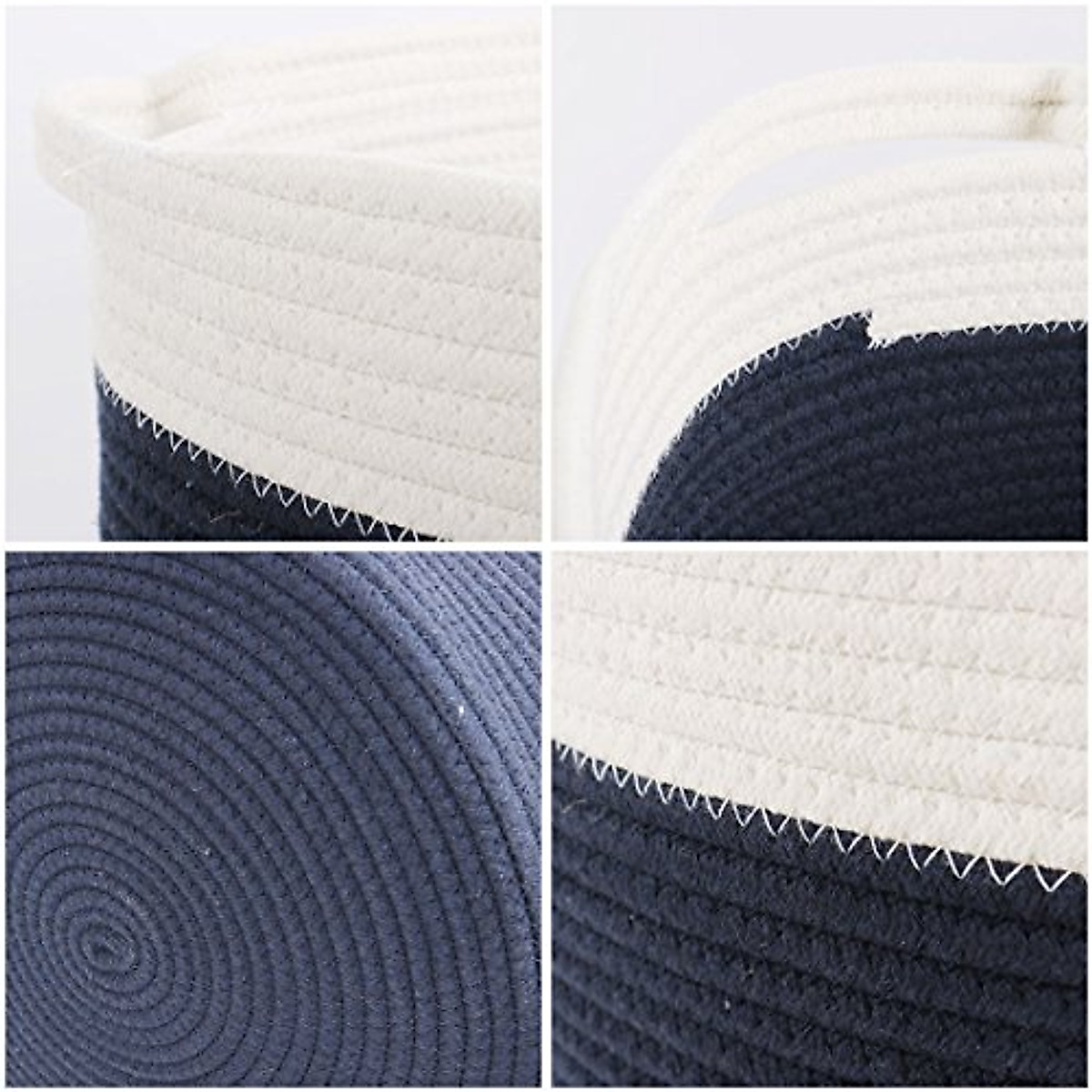 uxcell Home Accessories Cotton Rope Storage Basket with Handles Collapsible Storage Organizer for Closet Shelves Bedroom Office,Laundry Hamper Basket Navy Blue 15" x 13.8"