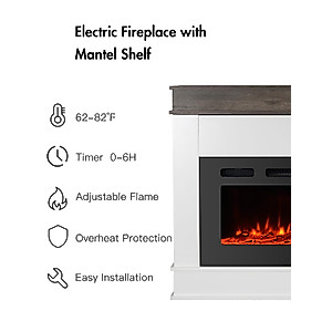 Maxhonor Electric Fireplace Wall Mounted Insert Heater, Glass Panel with Touch Screen or Remote Control, 1500/750W (Black, 30'')