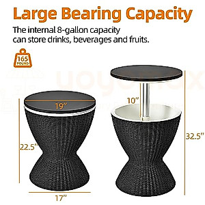 yoyomax Outdoor Cool Bar Table, 8 Gallon Beer and Wine Cooler Table, Patio Furniture & Hot Tub Side Table, Beverage Cooler, Rattan Style Patio, Cocktail Bar for Patio Pool Party-Black
