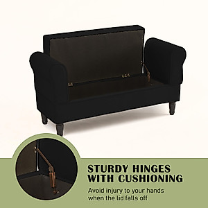 Merdoo Classics Storage Ottoman Bench with 2 Ottoman Foot Rest, Tufted End of Bed Storage Bench, Upholstered Bedroom Storage Bench, Rolled Arm Window Bench for Entryway Bedroom Living Room, Black…