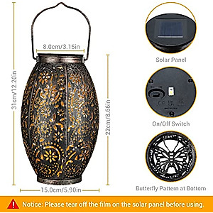 Solar Lanterns Outdoor Waterproof Hanging - OxyLED 2 Pack Decorative Lantern Lights Solar Powered with Handle Metal for Garden Outside Table Patio Porch Yard Decor Christmas