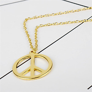 Peace Sign Necklace Hippie Style Love Peace Sign Hippie Pendant Necklace Hippie Party Dressing Accessories 1960s 1970s Jewelry for Women Men-gold