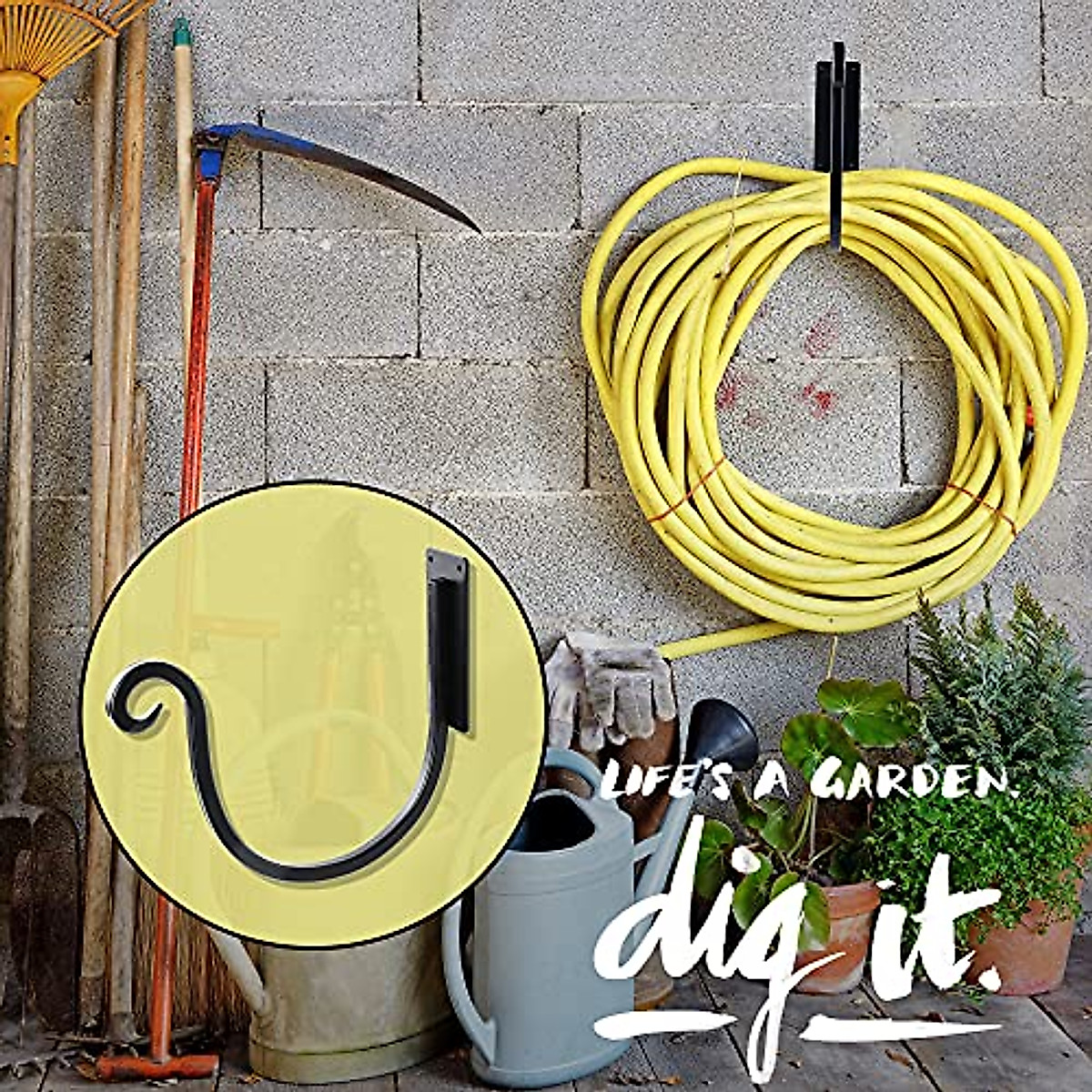 YANGSHUO Garden Hose Holder - Wall Mount Garden Water Hose Holders for Outside (2 Pack/8-Inch) Heavy Duty and Durable Hand-Forged Water Hose Hanger Rack