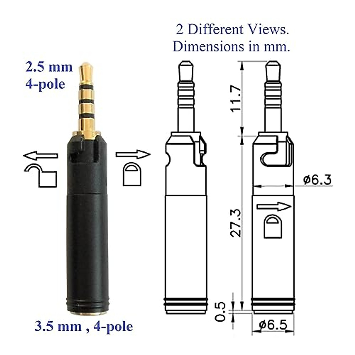 KOKKIA Tiny Versatile 2.5mm Male to 3.5mm Female Adapter with Lock/Unlock Feature : Extremely Versatile for Attachment to headsets/Devices with 2.5mm Audio Port.