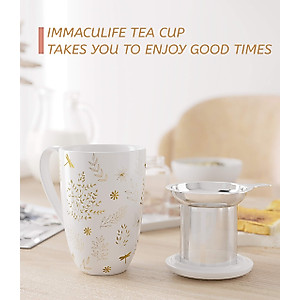 immaculife Tea Cup with Infuser and Lid Tea Mug with Lid - Teaware with Filter 16oz Halloween/Birthday Gift, Platinum Print
