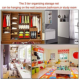 3Pcs Hanging Mesh Space Saver Bags Organizer 3 Compartments Toy Storage Basket for Kids Room Organization mesh Hanging Bag Set (Pink, Rose, Purple)