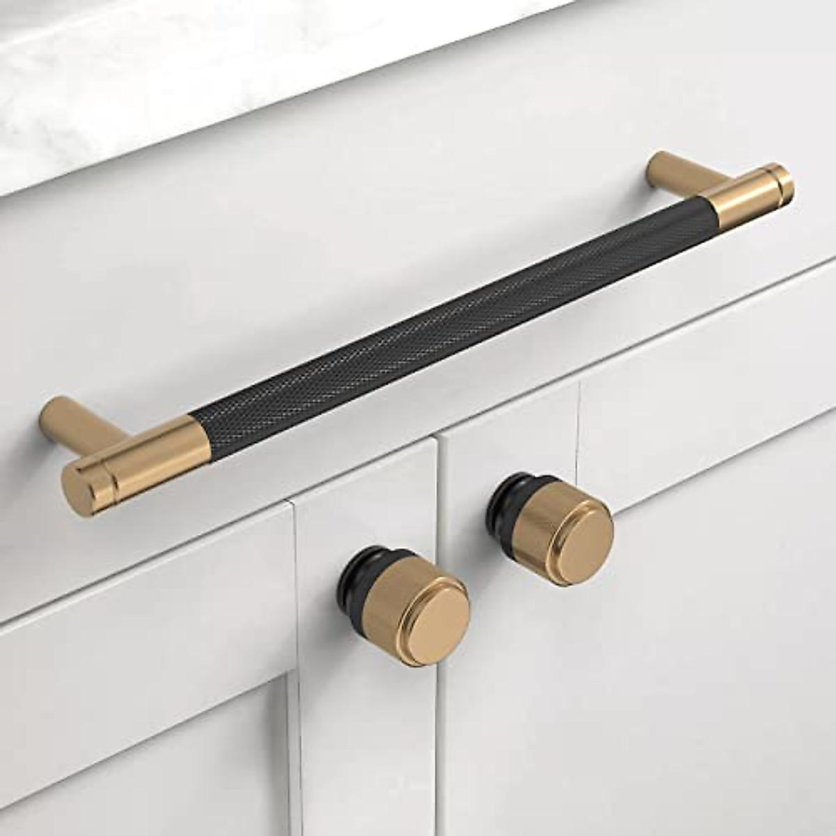 KNOKLOCK 10 Pack 7.5 Inch(192mm) Kitchen Cabinet Handles Matte Black and Champagne Bronze Knurled Cabinet Pulls Kitchen Cabinet Hardware Drawer Pulls for Dresser Cupboard Wardrobe