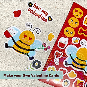 Valentines Day Crafts for Kids Valentine Stickers 36 pcs Sheets, DIY Valentine's Cards, Art Kit for Girls, Boys or Toddler, Perfect for Party Games, School Activities Supplies, Classroom Decoration