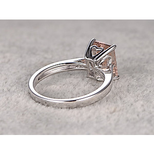 3pcs Engagement Ring Set,7x9mm Emerald Cut Pink Morganite 14k White Gold Diamond Stacking Matching Band