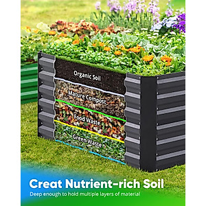 Quictent Galvanized Raised Garden Bed 8x4x1 Ft w/ 4 Tomato Cages Metal Planter Box Kit Planting Vegetables Fruits Herbs Flowers Bottomless Backyard Patio Weed Barrier Included Upgraded Wing Nuts