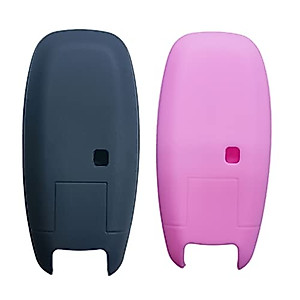 RUNZUIE 2Pcs Silicone Remote Smart Key Fob Compatible with 2024 2023 Nissan Rogue Pathfinder Key Fob Cover 5 Button (Black/Pink)