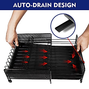 Extendable Dish Drying Rack for Kitchen Counter, Premium Stainless Steel Dish Dyer Rack, Multifunctional Black Dish Rack for Cookware, Bowl
