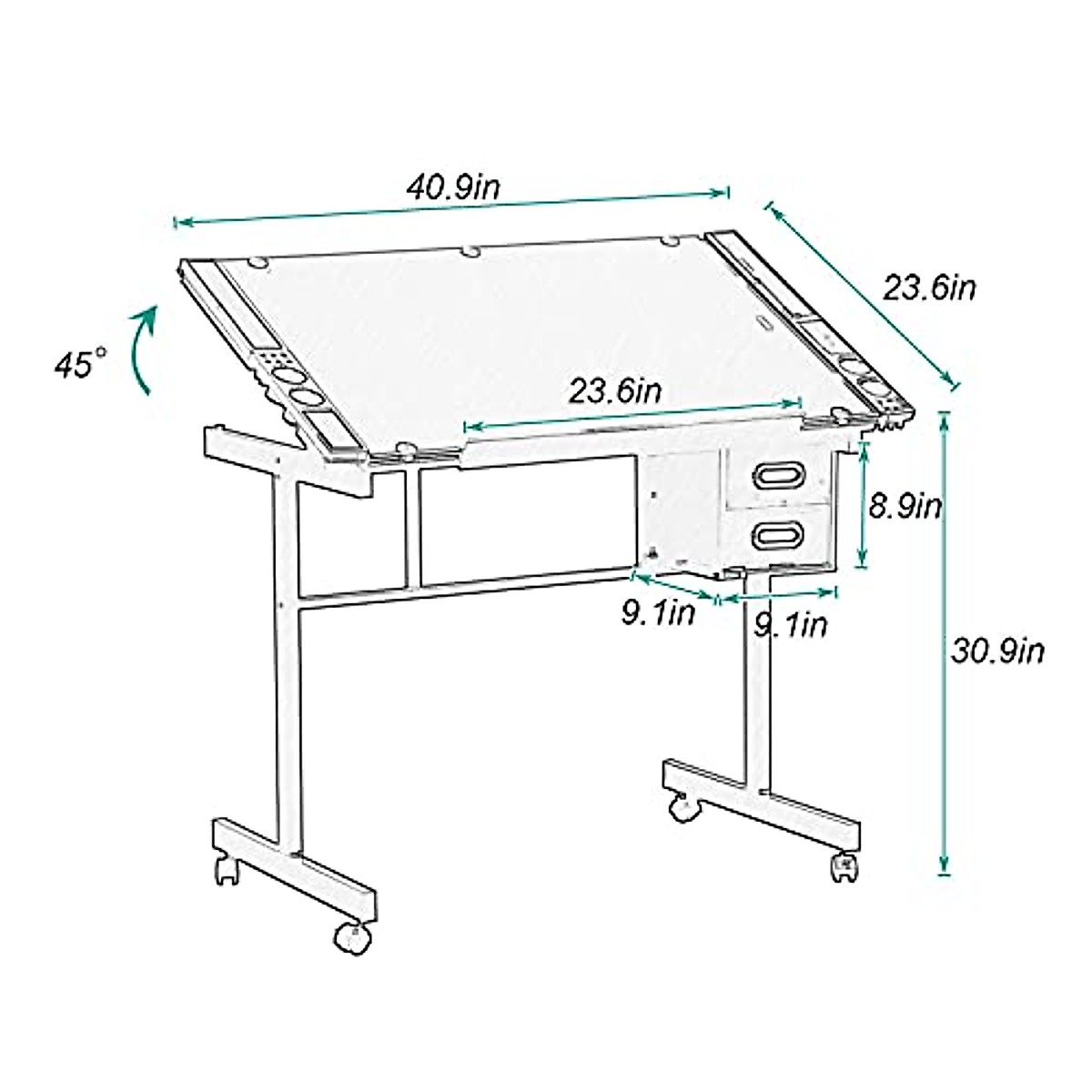 SogesHome Adjustable Drafting Table, Drawing Board Art & Craft Desk Folding Art Desk, with Side Tray, 4 Universal Lockable Casters, White