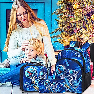 KLFVB 3PCS Dinosaur Backpack for Boys, 16" Kids Bookbag and Lunch Box, Preschool Backpacks for Elementary Students