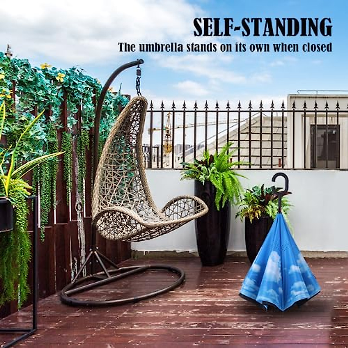 Wxjiahetai Inverted Reverse Umbrella with C-shaped Handle Windproof Upside Down Umbrellas for Rain Double Layer Hands Free Umbrella for Women and Men (Forest Elk)