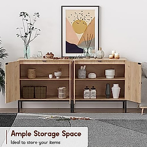 XIAO WEI Set of 2 Sideboard with Handmade Natural Rattan Doors, Rattan Cabinet Console Table Storage Cabinet Buffet Cabinet, for Kitchen, Living Room, Hallway, Entryway, Natural