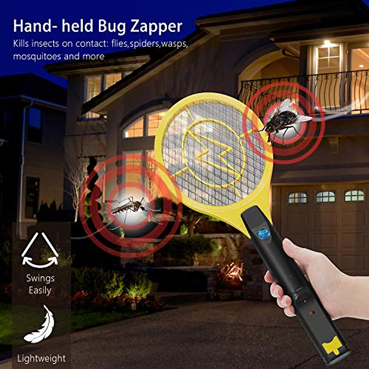Flexzion Electric Mosquito Zapper Racket 17" Electric Rechargeable Bug Swatter USB Charging, for Bedroom Patio Bites Yard Boat Camping Car Decks Indoor Outdoor - Yellow