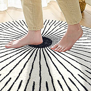 Round Rug 3.3ft, Large Non Slip Super Soft Plush Area Rug for Kids Room Playroom Living Room Bedroom, Modern Black and White Striped Floor Mat Carpet for Home Room Decorative (Light)