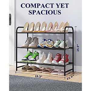 Kitsure Shoe Rack - Stainless Steel Shoe Organizer, Sturdy Shoe Rack for Closet and Front Door Entrance, Free Standing Shoe Shelf, Closet Organizers and Storage, Black