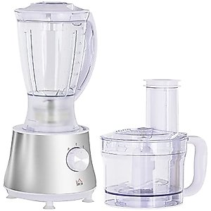 HOMCOM 2 in 1 Blender, Food Processor Combo for Chopping, Slicing, Shredding, Mincing, Pureeing for Vegetable, Meat and Nuts, 500W 5-Cup Bowl, 1.5L Blender Jug, 3 Blades