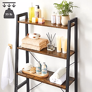 VASAGLE Over The Toilet Storage, 3-Tier Bathroom Storage Shelf, with Adjustable Bottom Stabilizer Bar, Space-Saving, Steel Frame, Industrial Style, Rustic Brown and Black UBTS005B01