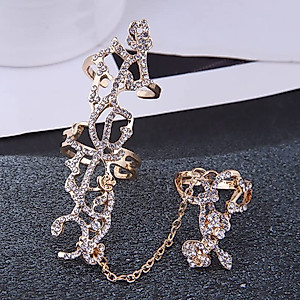 Charm Leaf Full Finger Rings Punk Dainty Bracelet BOHO Knuckle Ring Harness Wedding Jewelry Hand Chains Adjustable Statement Rings for Women-gold