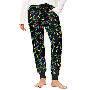Christmas Lights Pajama Pants Women Sleepwear Bottom Family Casual Athletic Sweatpants M