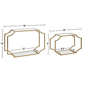 Kate and Laurel Ciel Modern Horizontal Shelves, Set of 2, Gold, Decorative Glam Wall Decor for Storage and Display