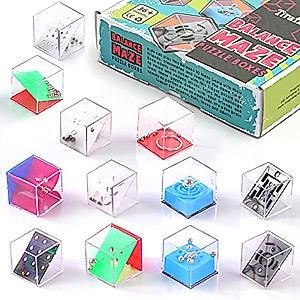 Balance IQ Maze Game Mini Fidget Puzzle Box 12Pcs for Kids and Adults Brain Teaser Puzzle Cubes for Challenge, Decompression and Special Needs Best Stocking Stuffers &Party Favor Games, Prizes Gifts
