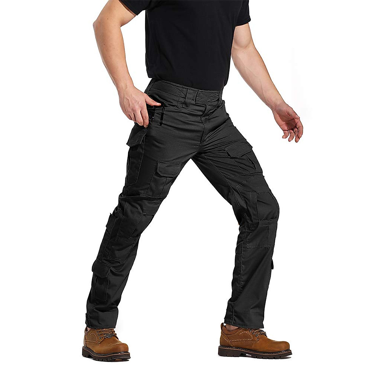 AKARMY Men's Hiking Pants Casual Camouflage Multi-Pocket Cargo Work Pants G3WF Black