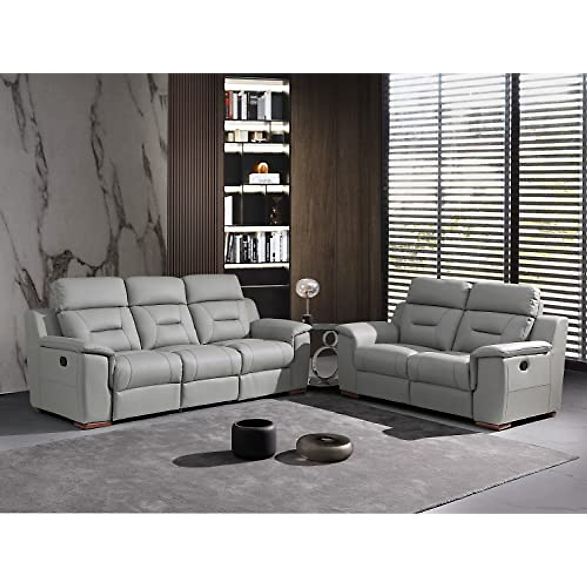 Blackjack Furniture Walker Leather Match Upholstered Reclining Living Room Sofa, Gray