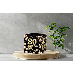Keydaat 80th Birthday Card Box，Black And Gold Card Box for Birthday Party Decorations ，Party Supplies, Money Box -  1 PC (032 sr)