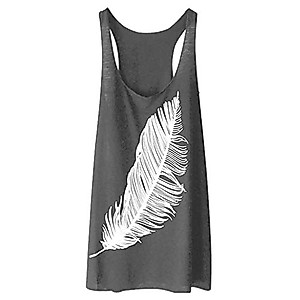 YOMXL Sexy Women Tank Tops Summer Feather Print Long Vest Loose Crop Racerback Athletic Yoga Tops Tee Gray