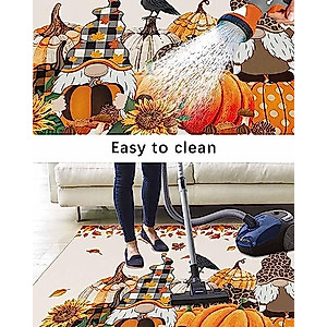 Outdoor Patio Rugs Fall Maple Leaves Gnome Outdoor Area Rug Harvest Pumpkin Sunflower Non-Slip Backyard/Camping RV Rug/Deck/Porch Rug Front Door Floor Mat Carpet,4x6ft,