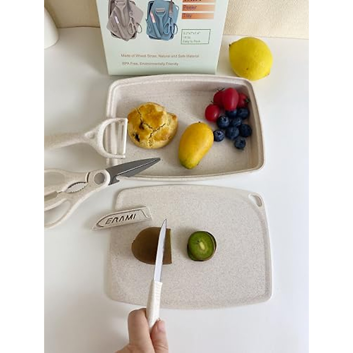 ZeQi 5-in-1 Cutting Board, Knife, Peeler, Scissors and Tray Set/Travel, Camping/Outdoor, Dorms/Small Cutting Boards/BPA Free/Dishwasher Safe/Kitchen Utensils…