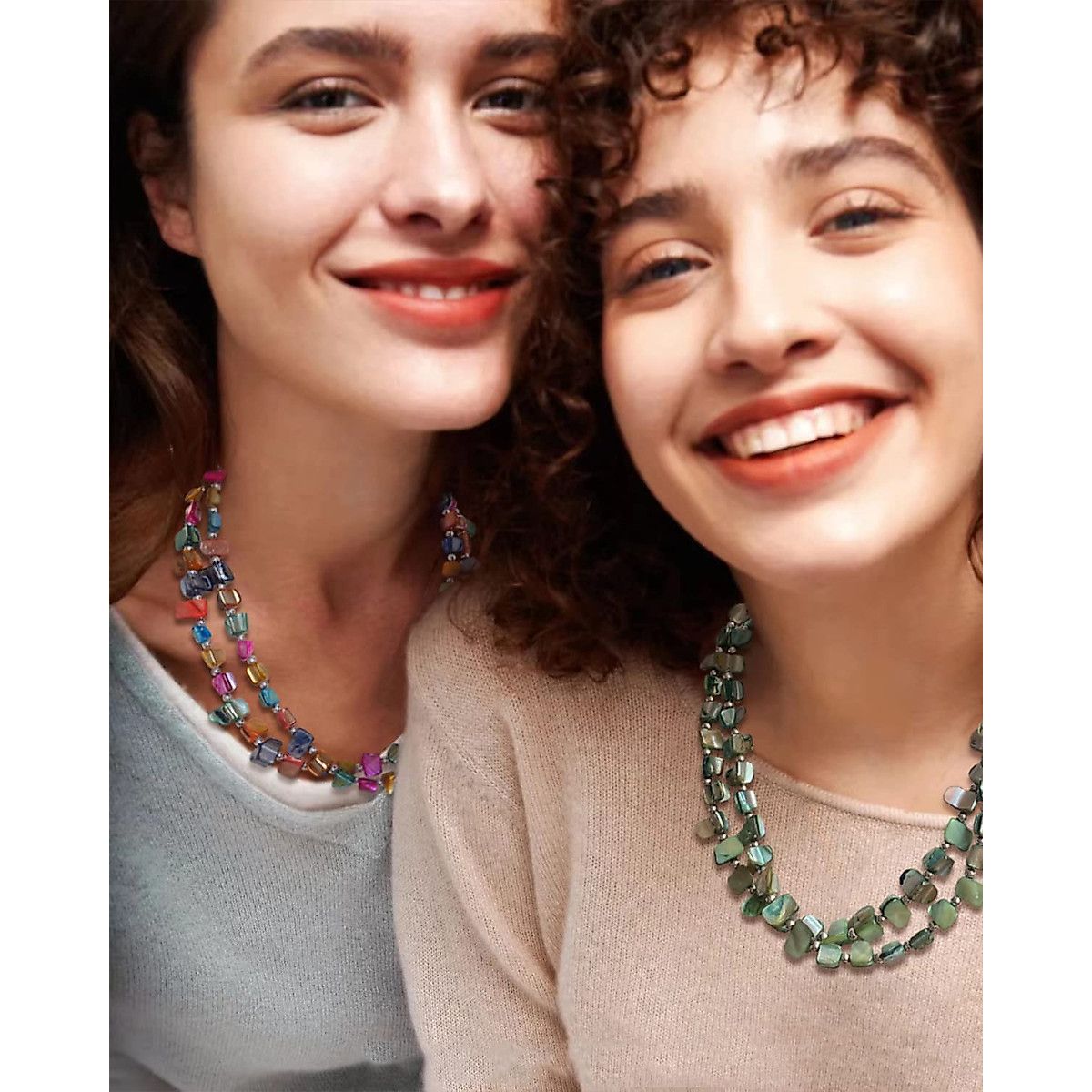 BULINLIN Boho Layered Shell Beaded Necklaces Handmade Colored Bead Choker Necklace Holiday Style Costume Jewelry for Women (Colorful)