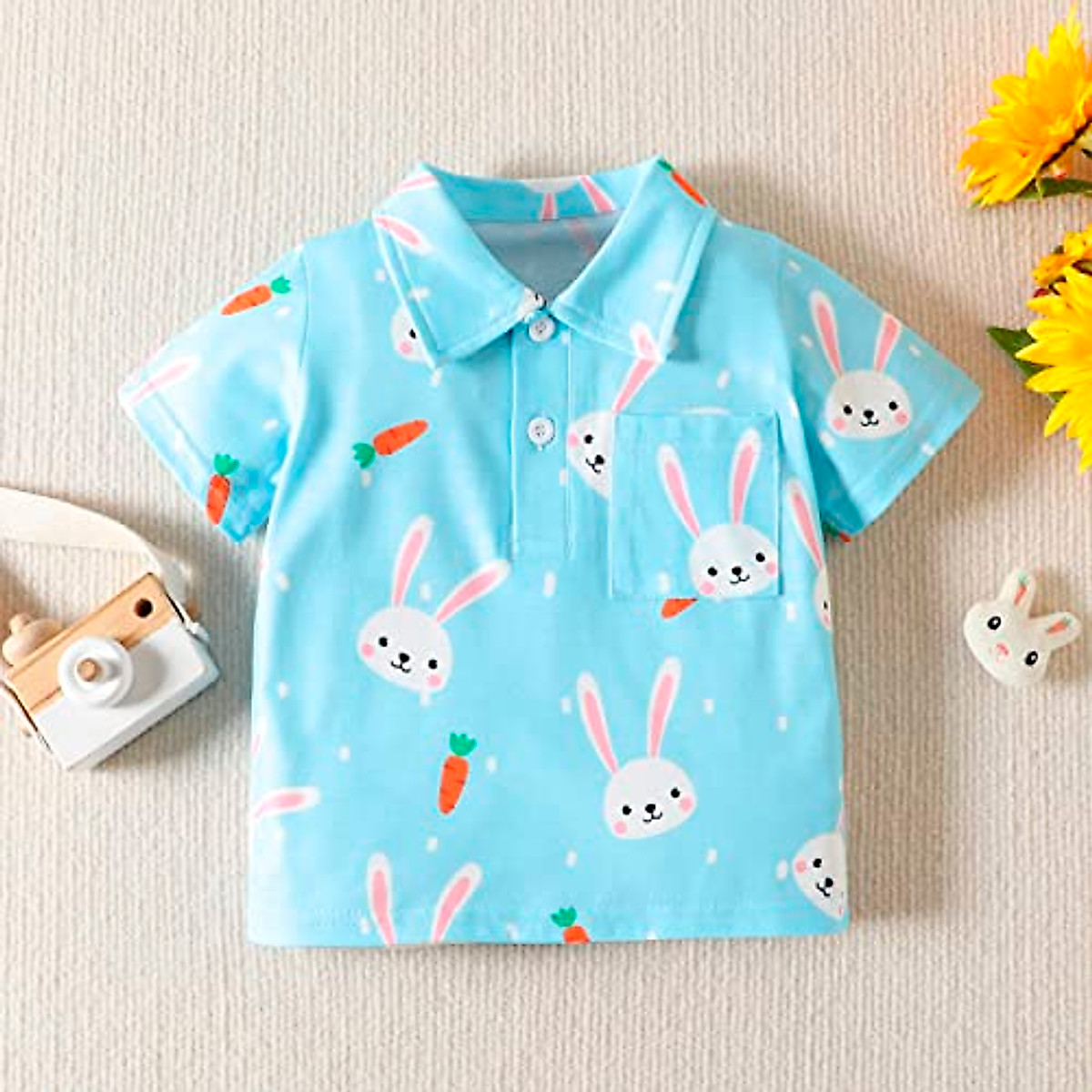 Toddler Boys Girls Short Sleeve Easter Cartoon Rabbit Printed Kids Tops T Shirt with Pocket Us Shirt (Blue, 12-18 Months)