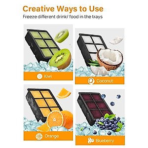 Kootek Ice Cube Trays with Lid (Set of 4), Silicone Large Square Ice Cube Maker Ice Cube Molds for Whiskey, Cocktails and Homemade Freezer