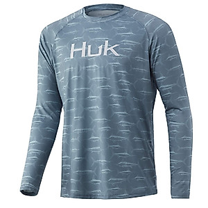 HUK Men's Standard Pattern Pursuit Long Sleeve Performance Fishing Shirt, Silver Blue, X-Large