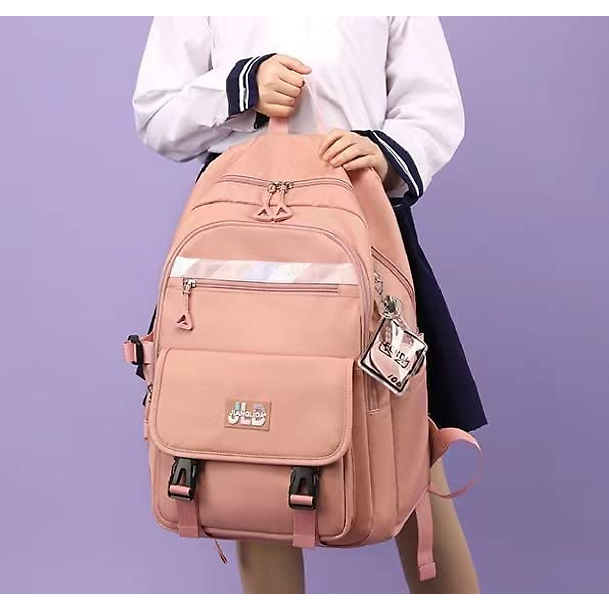 AONUOWE Aesthetic Cute Back to School Backpack for Girls and Boys Large Capacity School Bag in 6 Colors (Pink)