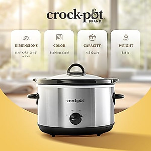 Crock-Pot 4.5 Quarts Manual Design Series Slow Cooker with 3 Manual Heat Settings Cooks Meals for 4 Plus People with Removable Stoneware Bowl, Silver